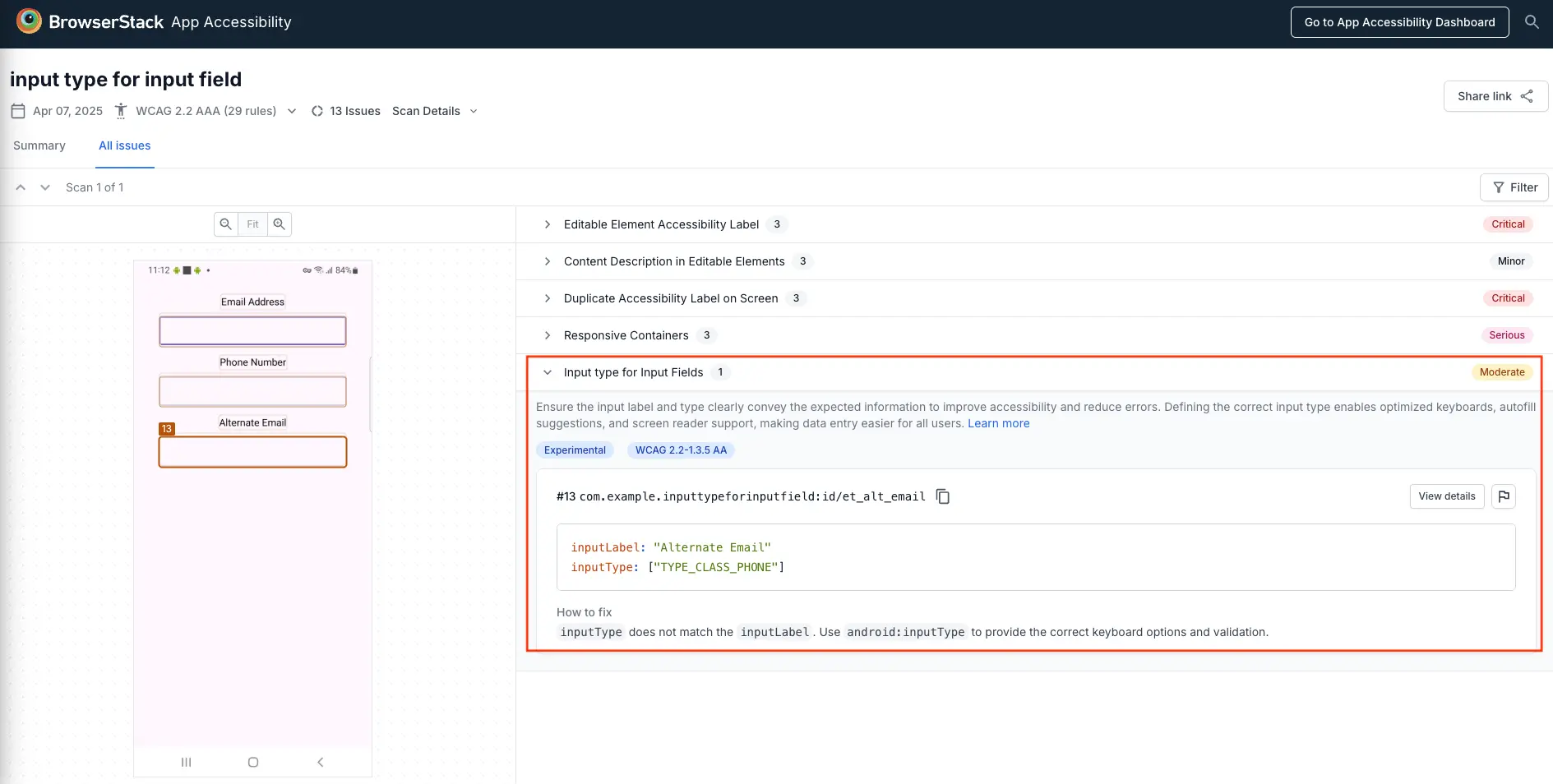 Input type for input fields | BrowserStack Docs