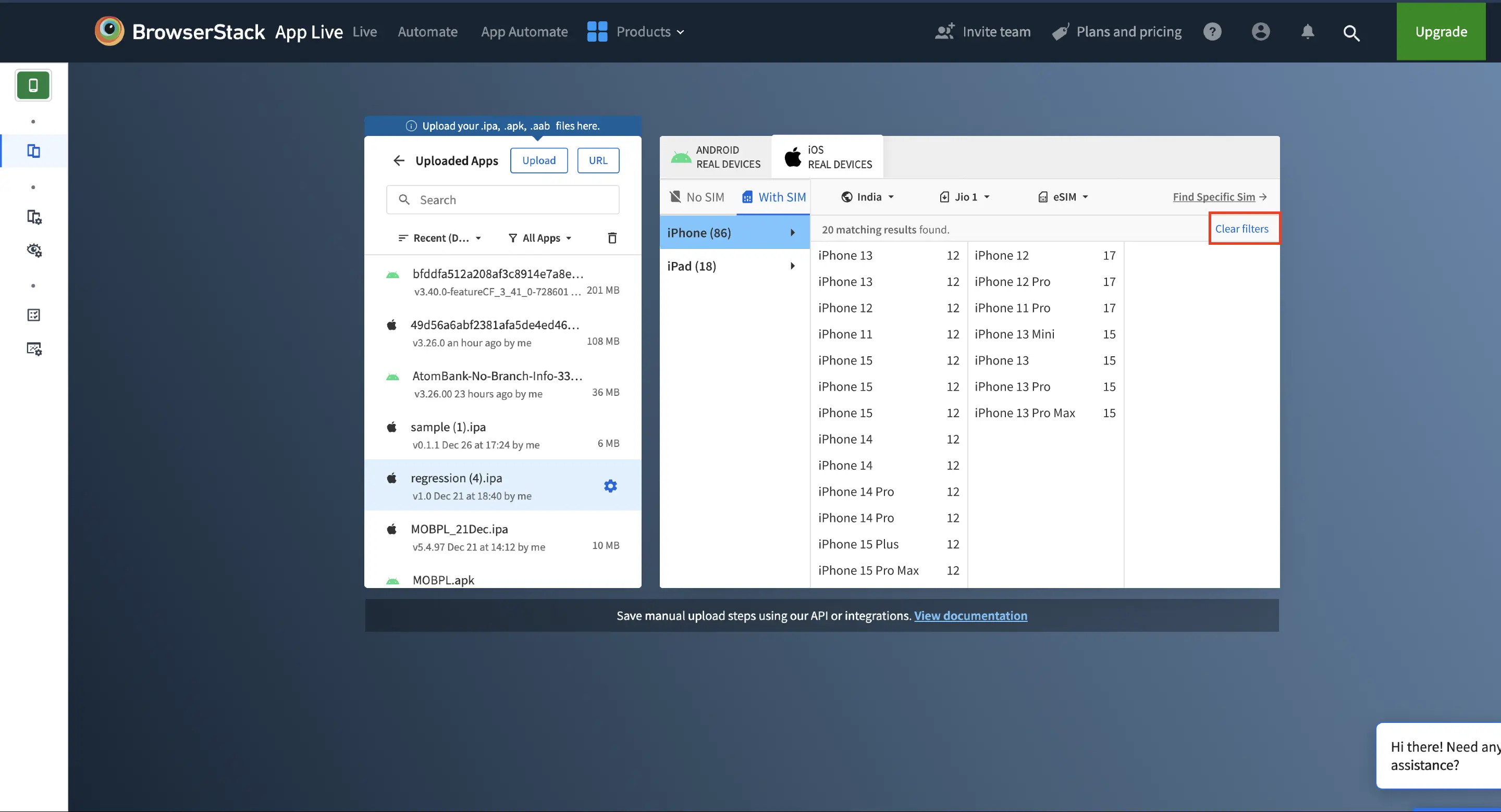 Test Your App On Sim Enabled Browserstack Real Devices Using App Live Browserstack Docs 4370