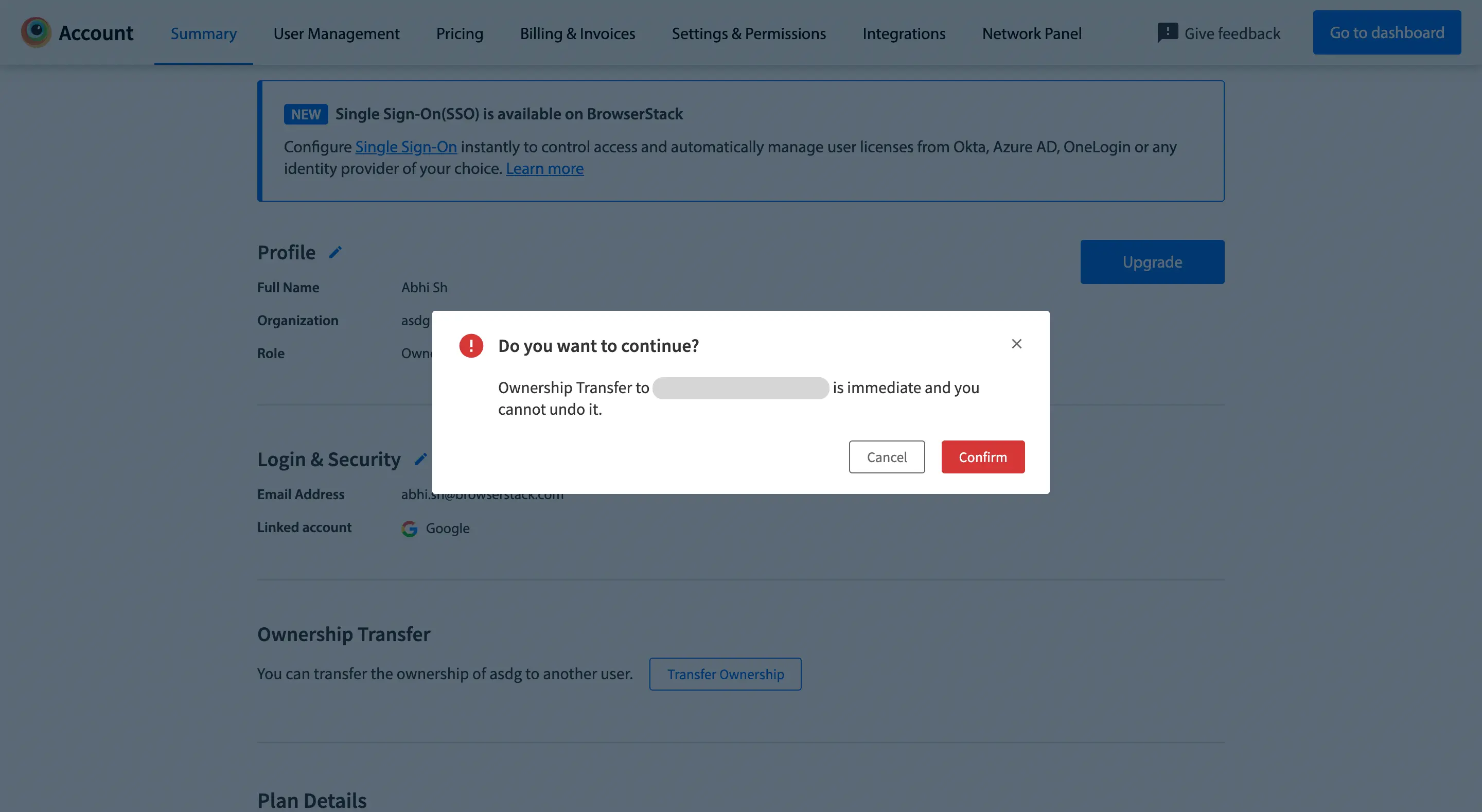 Manage Ownership | BrowserStack Documentation