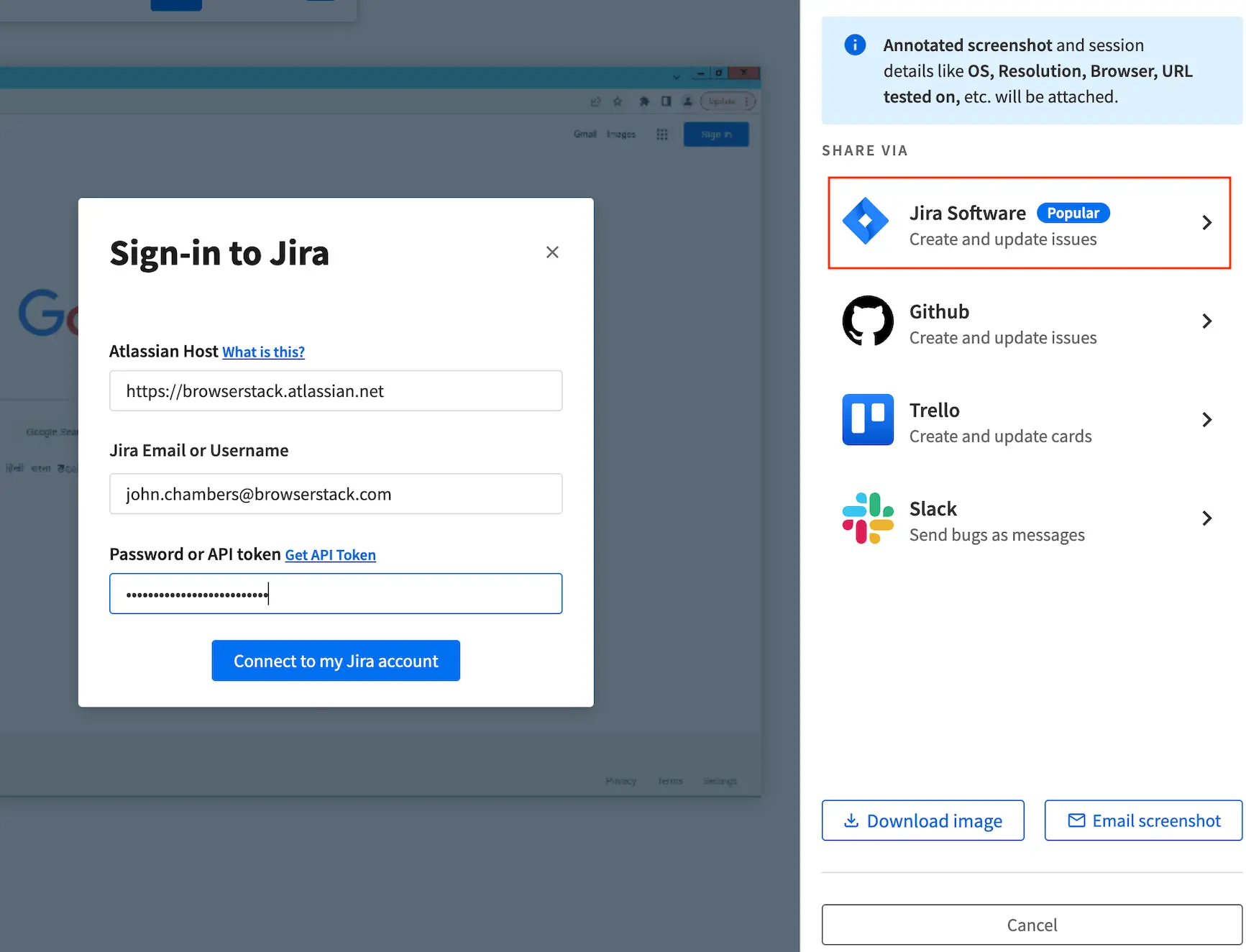 Report bugs using Live Jira integration | BrowserStack Docs